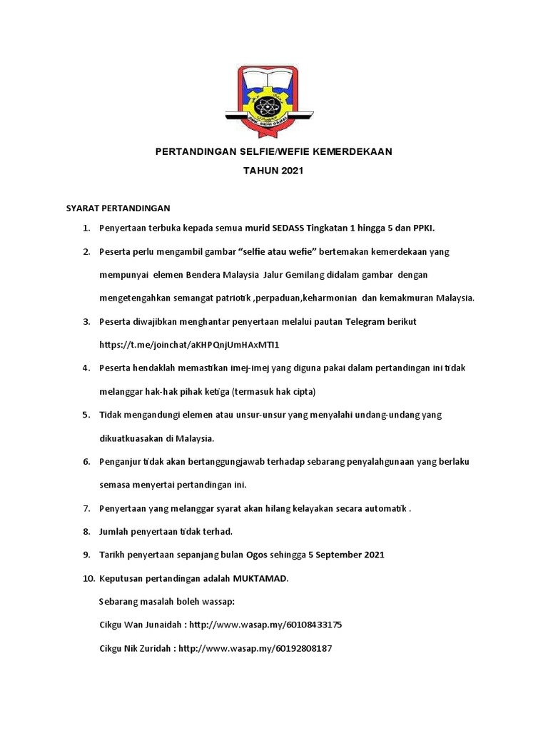 Syarat PERTANDINGAN SELFIE Wefie Merdeka 2021 | PDF