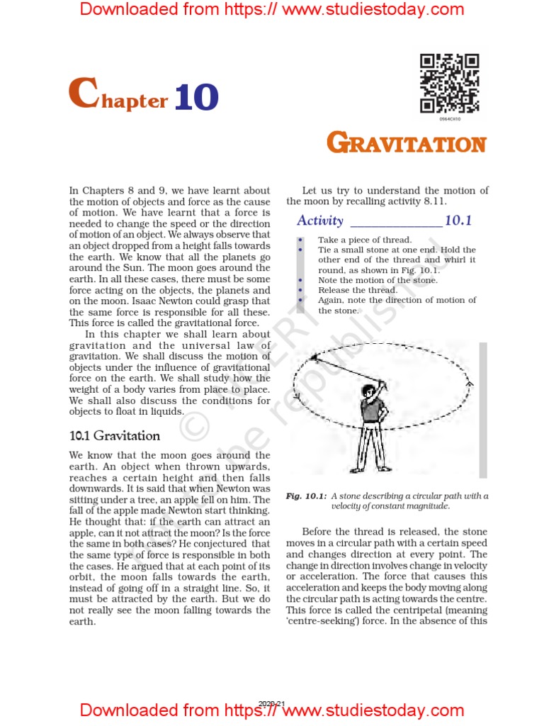 NCERT Class 9 Science Gravitation | Download Free PDF | Buoyancy | Force