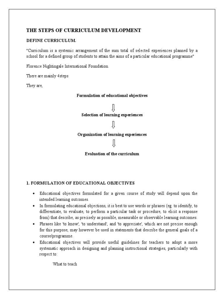 The Steps of Curriculum Development | PDF | Curriculum | Experience