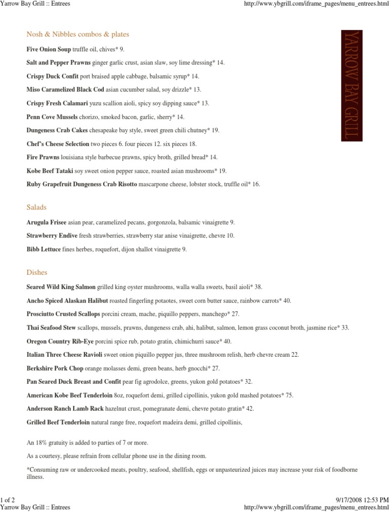 Entrees Menu | PDF | Grilling | Salad