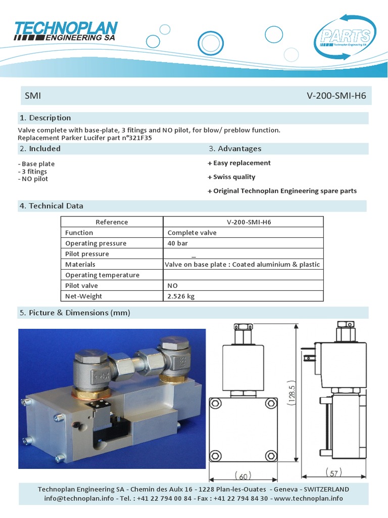 V 200 SMI H6 Valve Complete For P1 P2 On SMI Machine | PDF