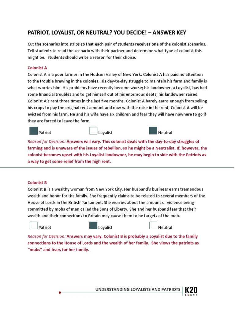 UNDERSTANDING LOYALISTS AND PATRIOTS | PDF | Kingdom Of Great Britain ...