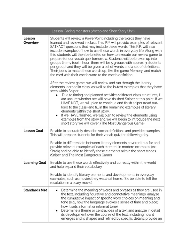 Vocabulary and Literary Elements Review | PDF | Vocabulary | Word