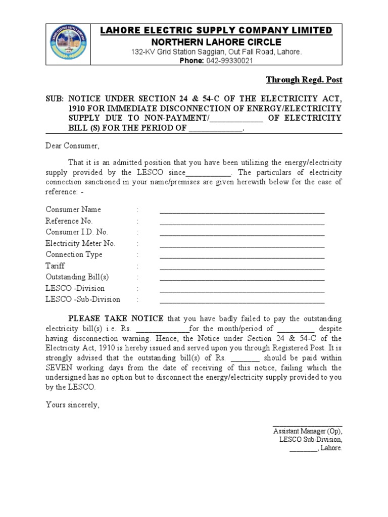 Disconnection Notice | Download Free PDF | Electric Power | Power (Physics)