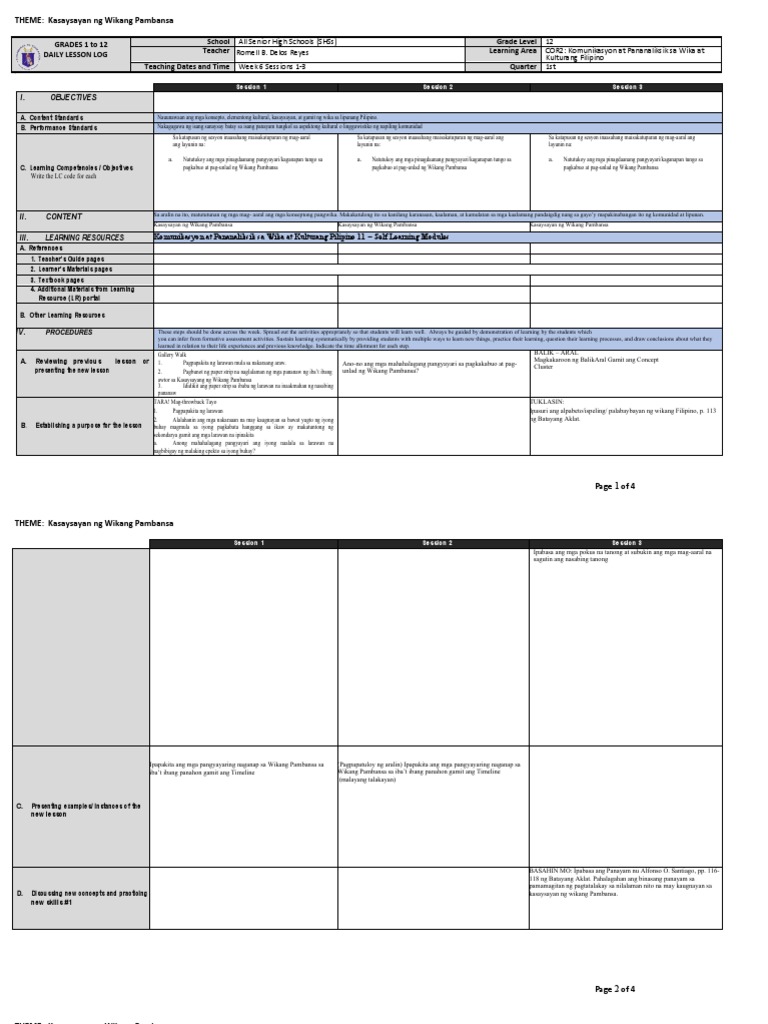 SHS DLL Week 6 | PDF