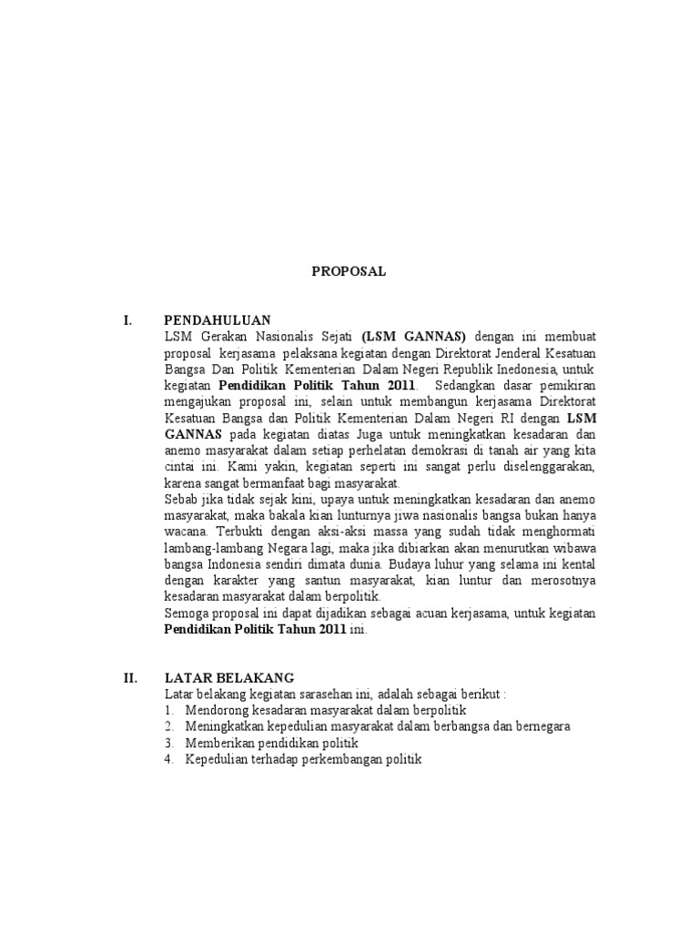 Proposal Pendidikan Politik 2011 | PDF | Politik | Perjalanan