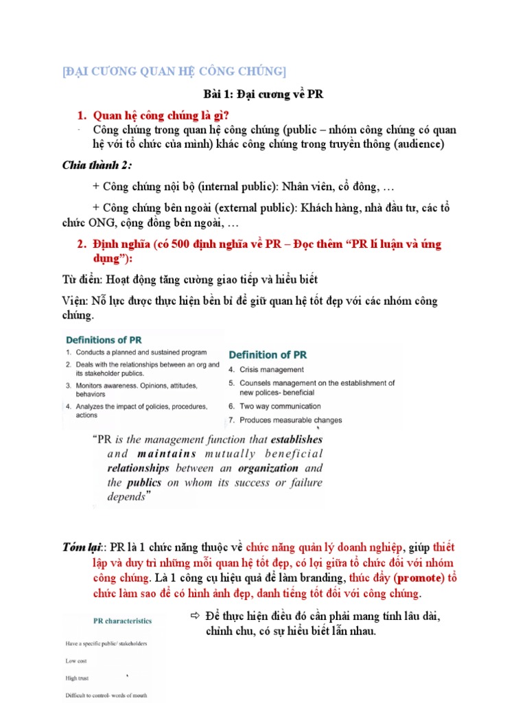 NOTE ĐẠI CƯƠNG QUAN HỆ CÔNG CHÚNG | PDF