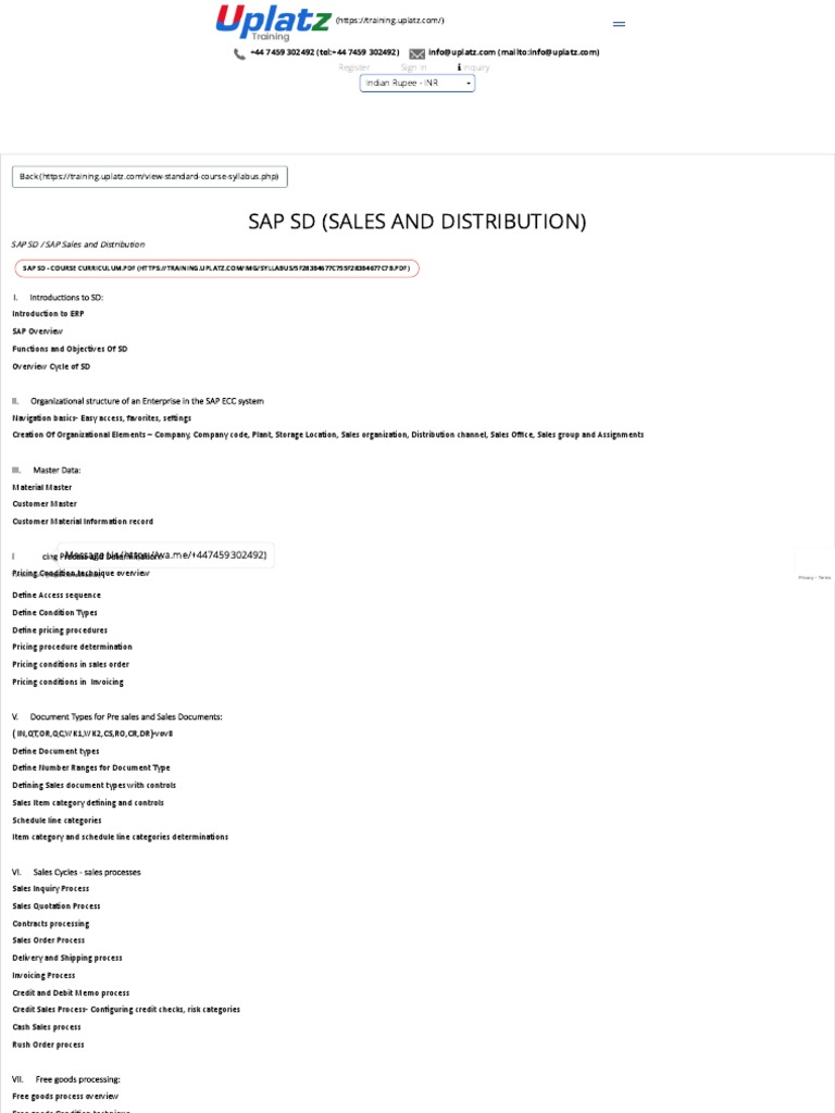 SAP SD (Sales and Distribution) Course Syllabus - View and Download ...