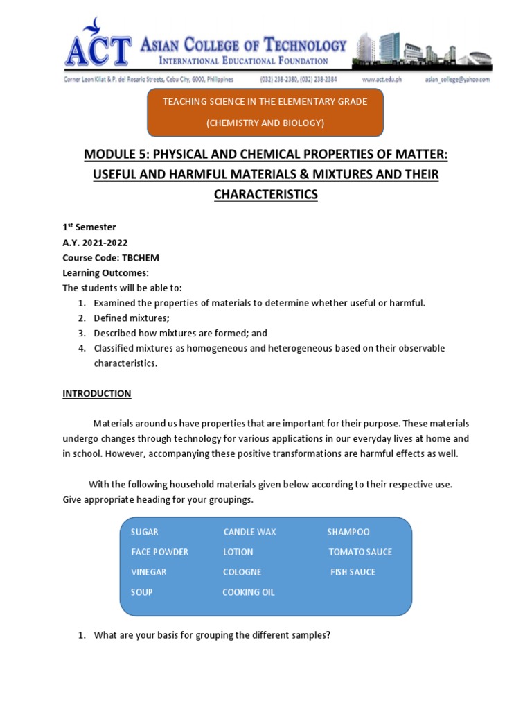 Teaching Science: Properties of Materials | PDF | Mixture | Homogeneity ...