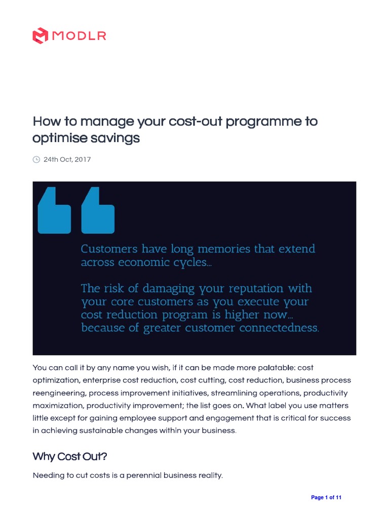 How To Manage Your Cost-Out Programme To Optimise Savings | PDF