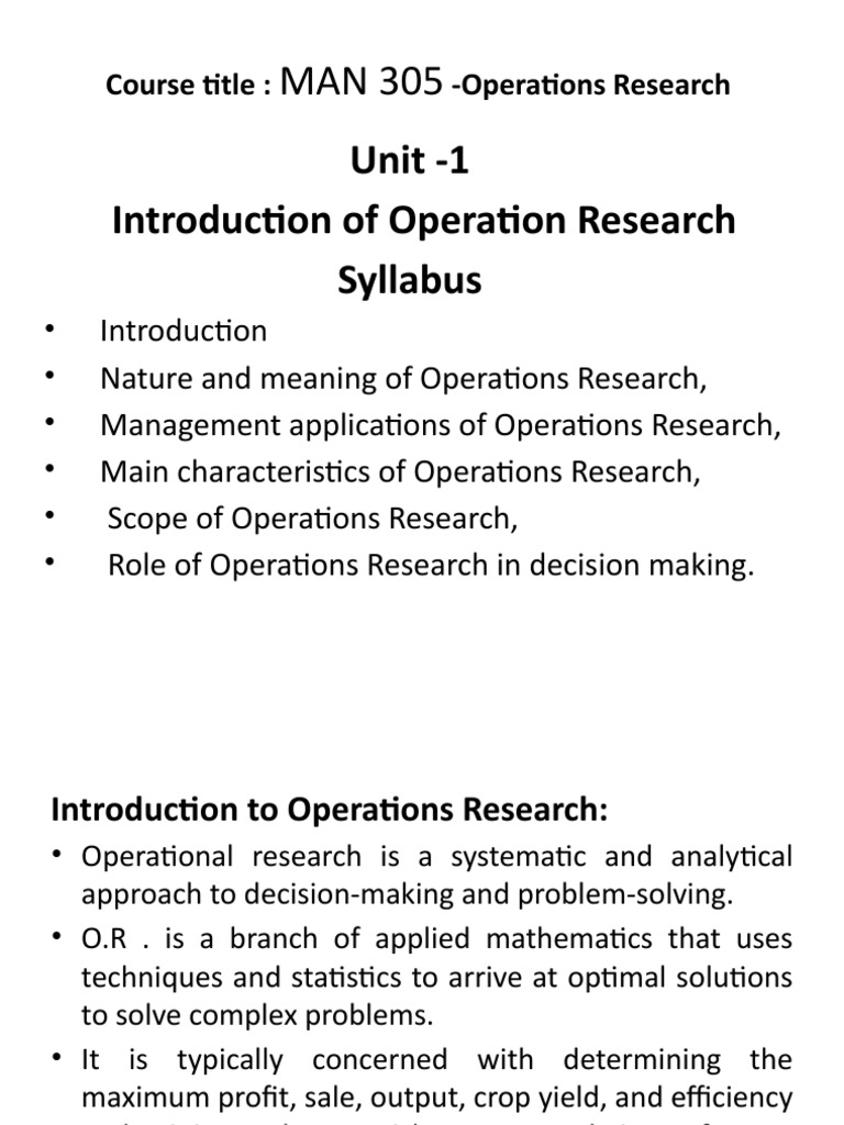 Unit - 1 Introduction of OR | PDF | Operations Research | Mathematical Optimization