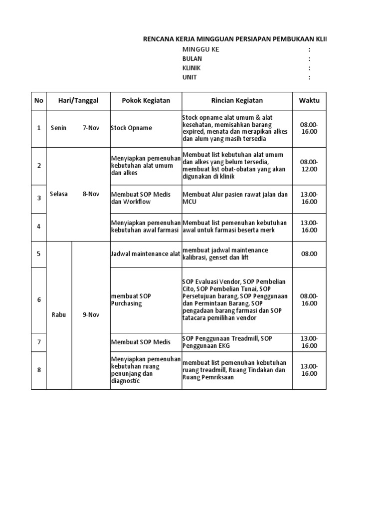 Rencana Kerja Mingguan | PDF | Teknologi & Rekayasa