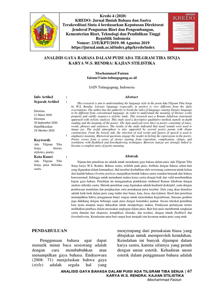 Analisis Gaya Bahasa Dalam Puisi Ada Tilgram Tiba | PDF | Poetry | Cognition