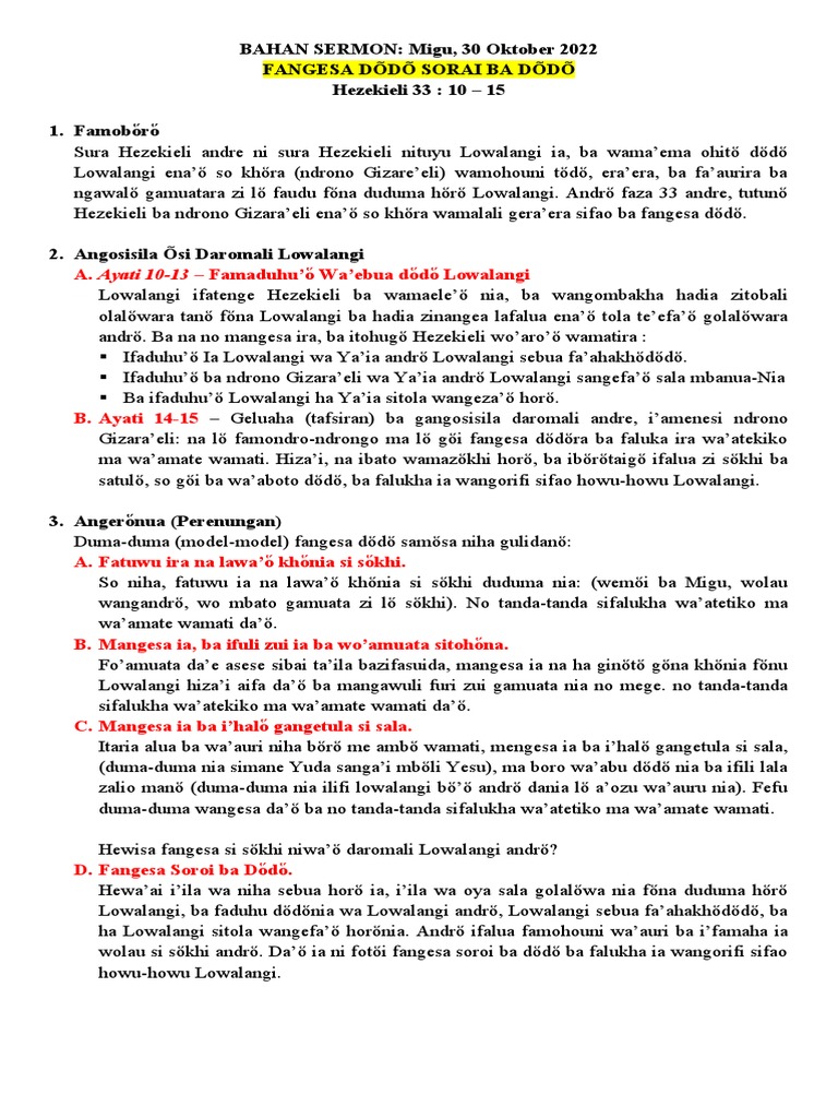 BAHAN SERMON PA BNKP, Migu 30 Okt 2022 | PDF