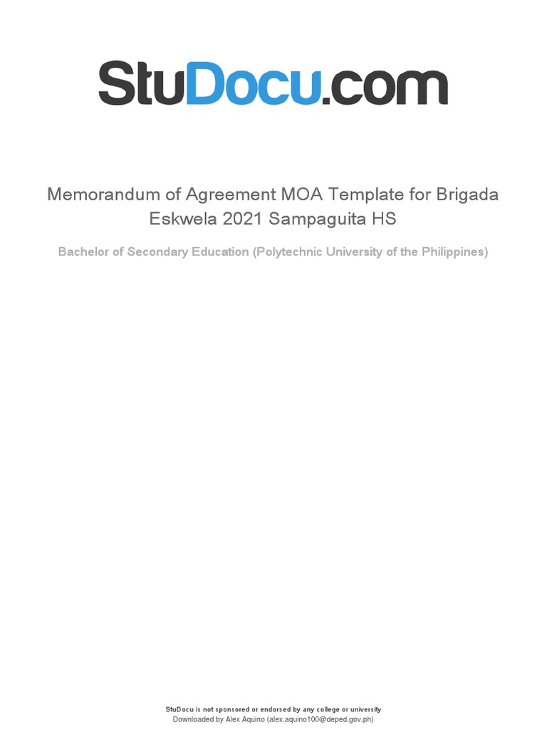 MOA Template for Brigada Eskwela 2021 | PDF | Intellectual Property ...