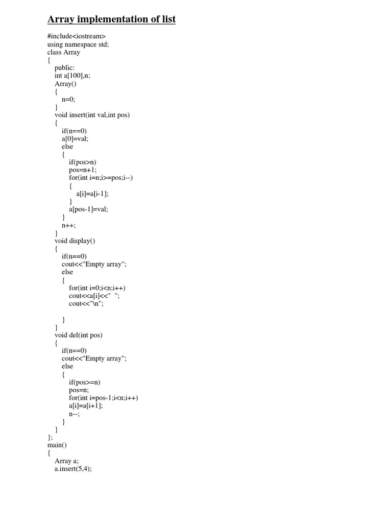 Array implementation of list | PDF