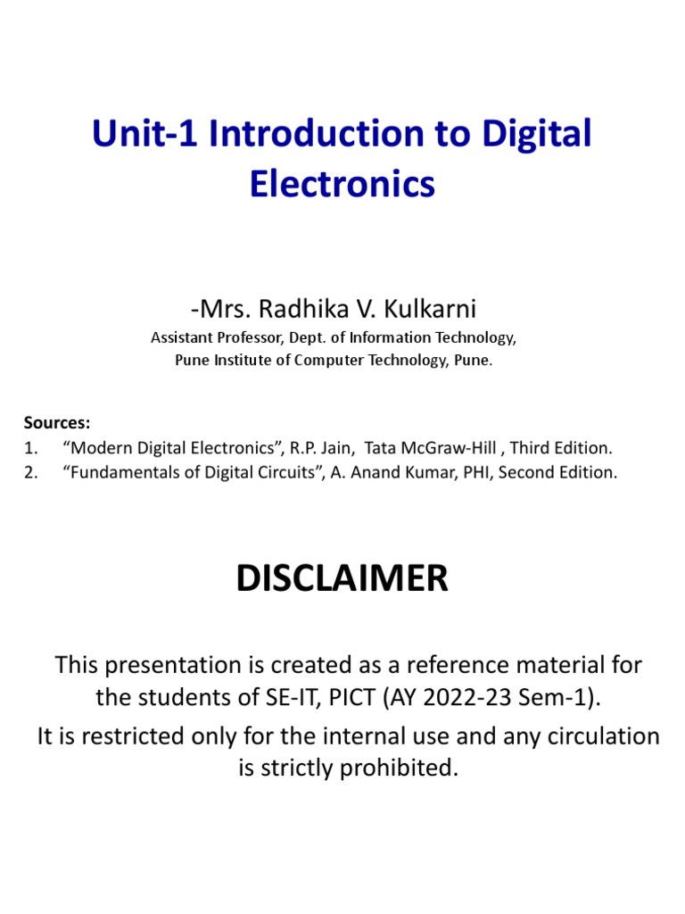 Unit-1-Introduction To Digital Electronics | PDF | Logic Gate | Electronic Circuits