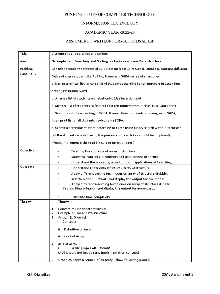 Dsal Assignment 1 Format Pdf Array Data Structure Time Complexity 1456