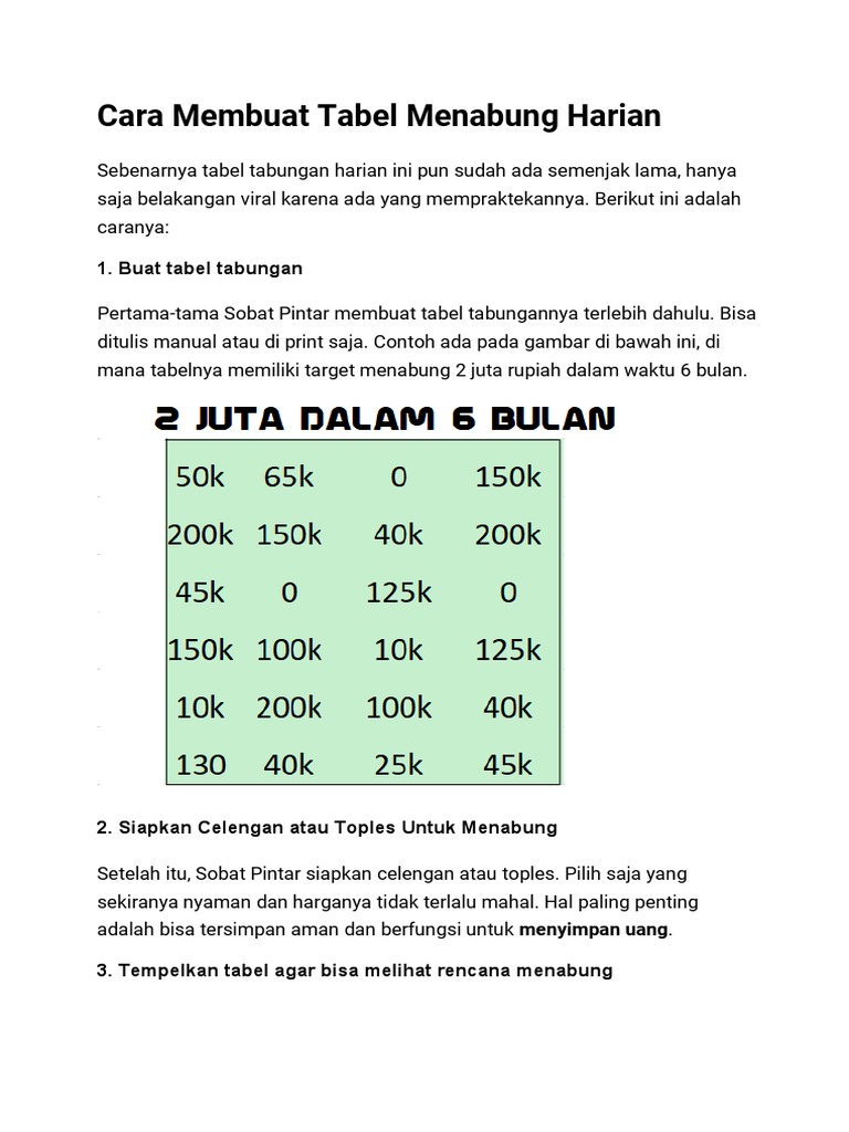 Cara Membuat Tabel Menabung Harian | PDF
