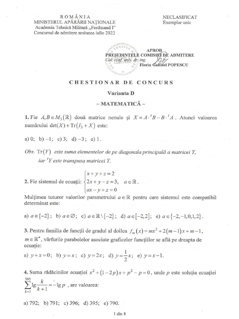 Chestionar concurs___Varianta D____2022 | PDF