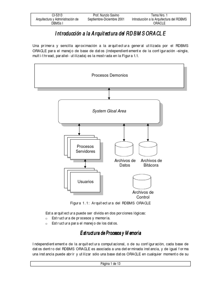 Arquitectura del RDBMS Oracle | PDF | Tabla (base de datos) | Bases de ...
