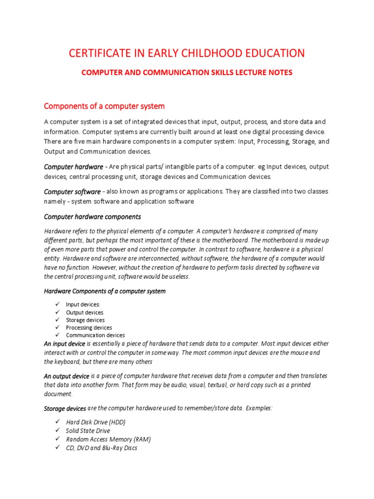 Componets of A Computer System | PDF | Computer Hardware | Input/Output