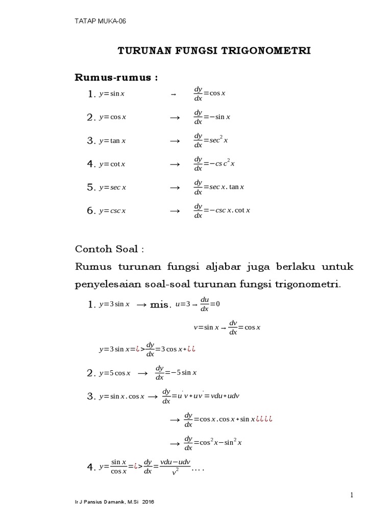 Mod-06.turunan Fungsi Trigonometri | PDF | Teaching Mathematics ...