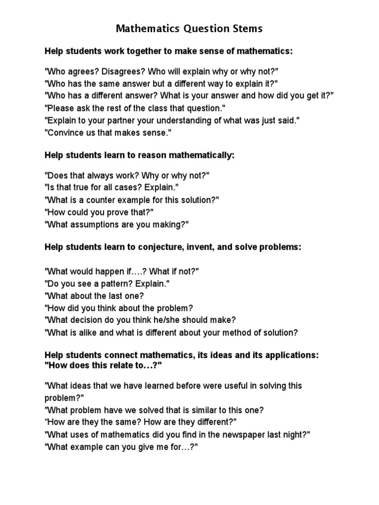 Mathmatics Question Stems | PDF