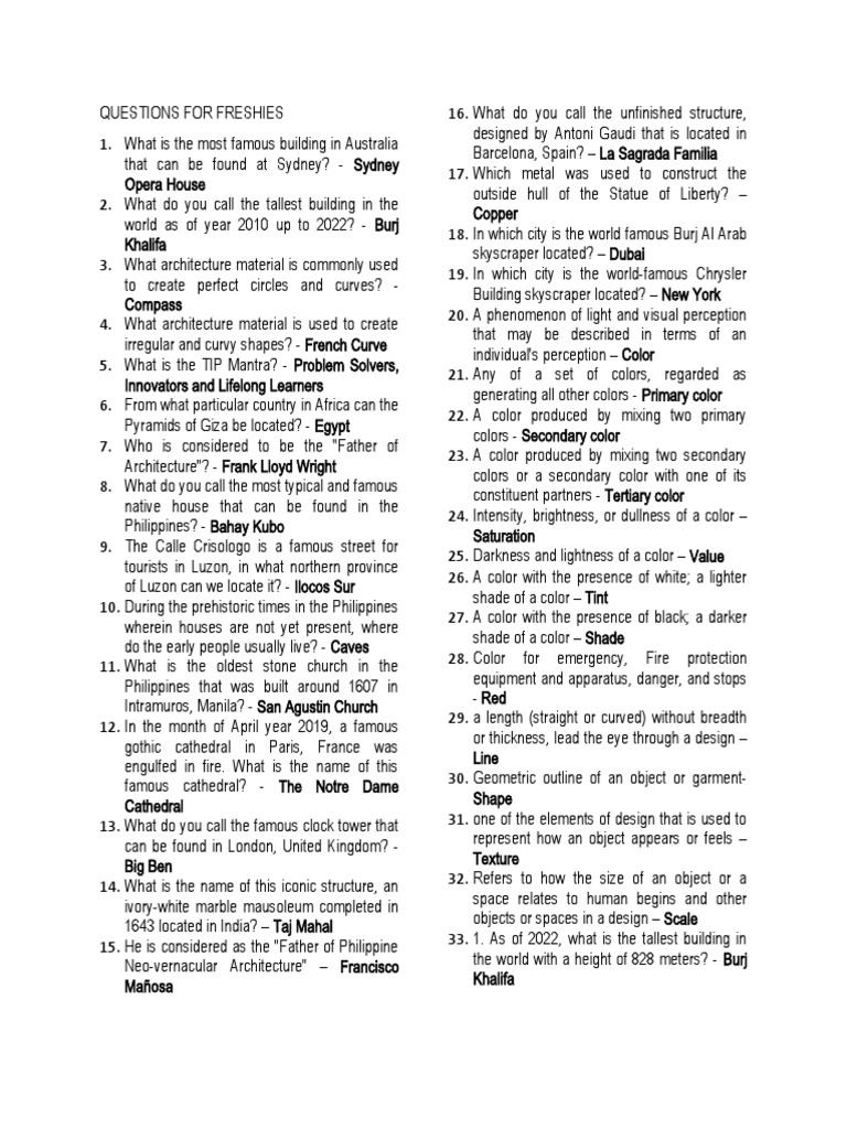 Architecture Quiz for Freshmen | PDF | Color