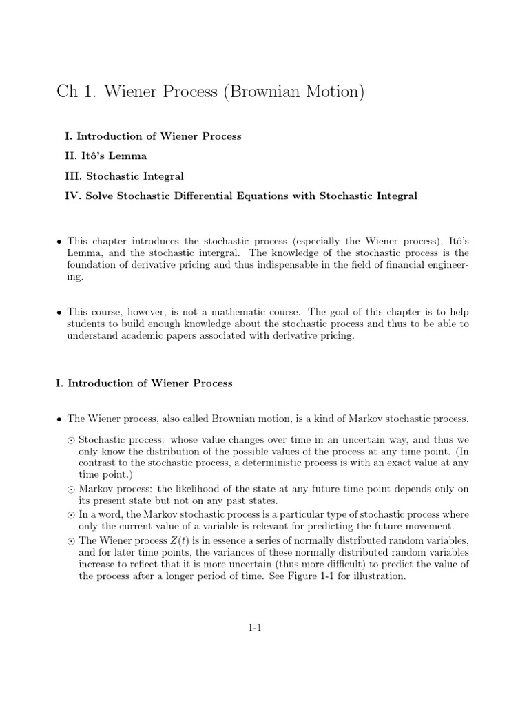 FE - Ch01 Wiener Process | PDF | Stochastic Differential Equation | Stochastic Process