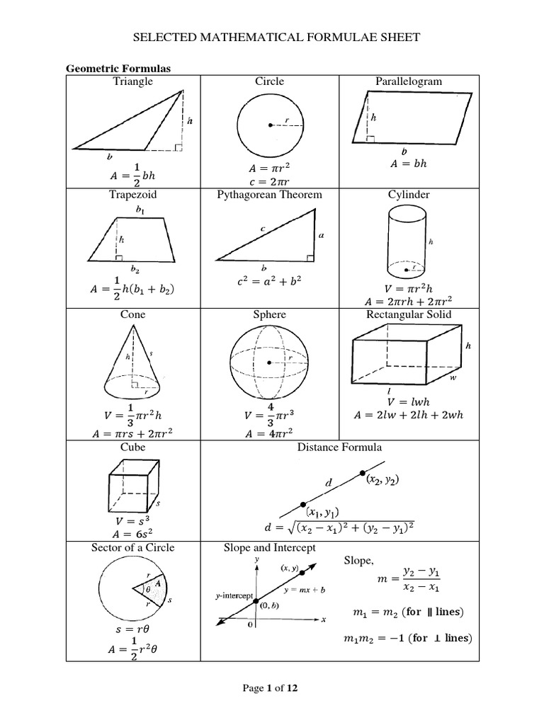 Formula Sheet - EM1 - EM2 | PDF | Mathematical Concepts | Mathematics