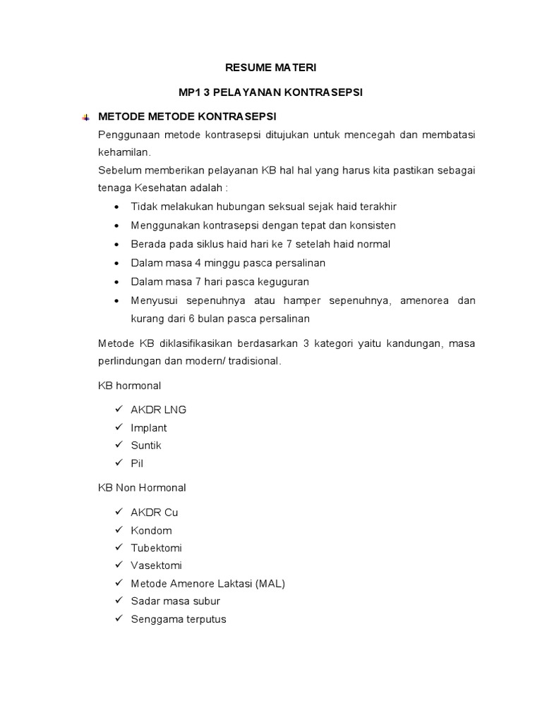 Resume Materi Mp1 3 Pelayanan Kontrasepsi Metode Metode Kontrasepsi | PDF | Kesehatan Holistik ...