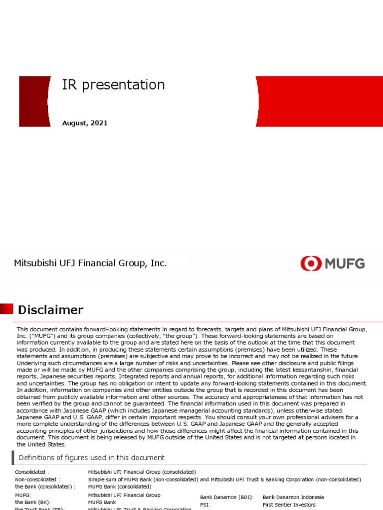 IR Presentation: Mitsubishi UFJ Financial Group, Inc | PDF | Repurchase Agreement | Renminbi