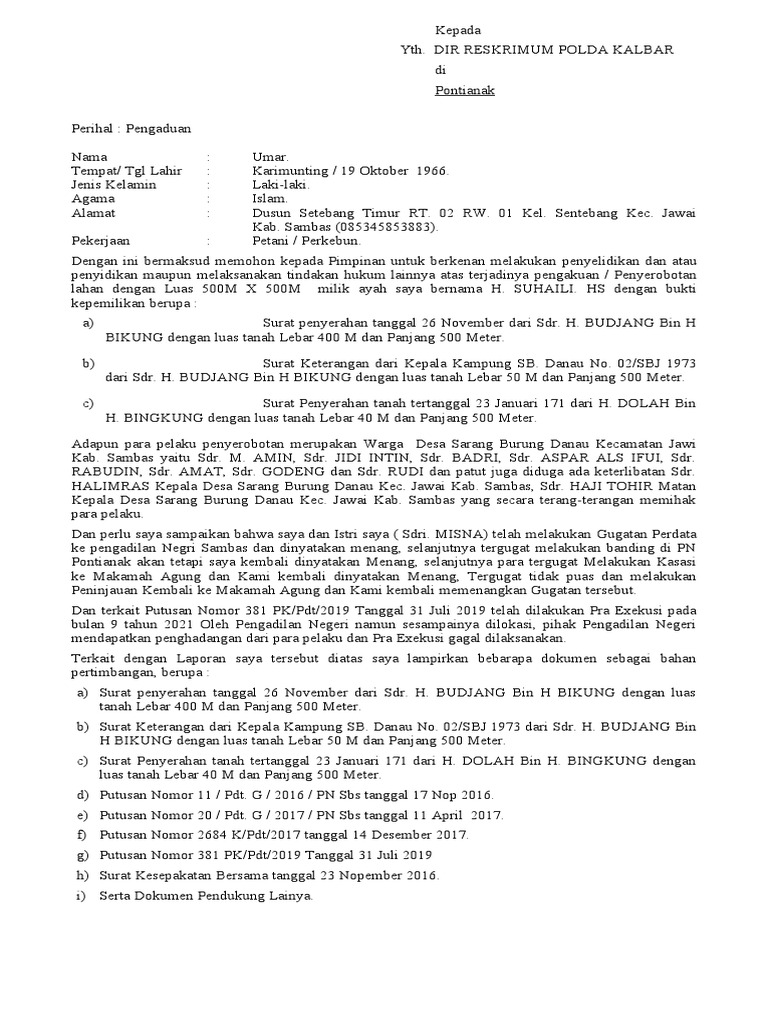 Contoh Pengaduan MISNA | PDF