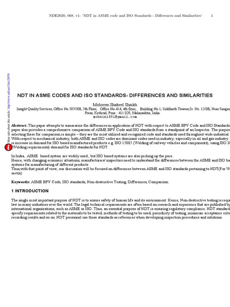 Comparing NDT Standards: A Summary of the Key Differences Between ASME ...