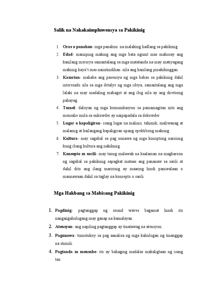 Salik Pakikinig (Ayos) | PDF