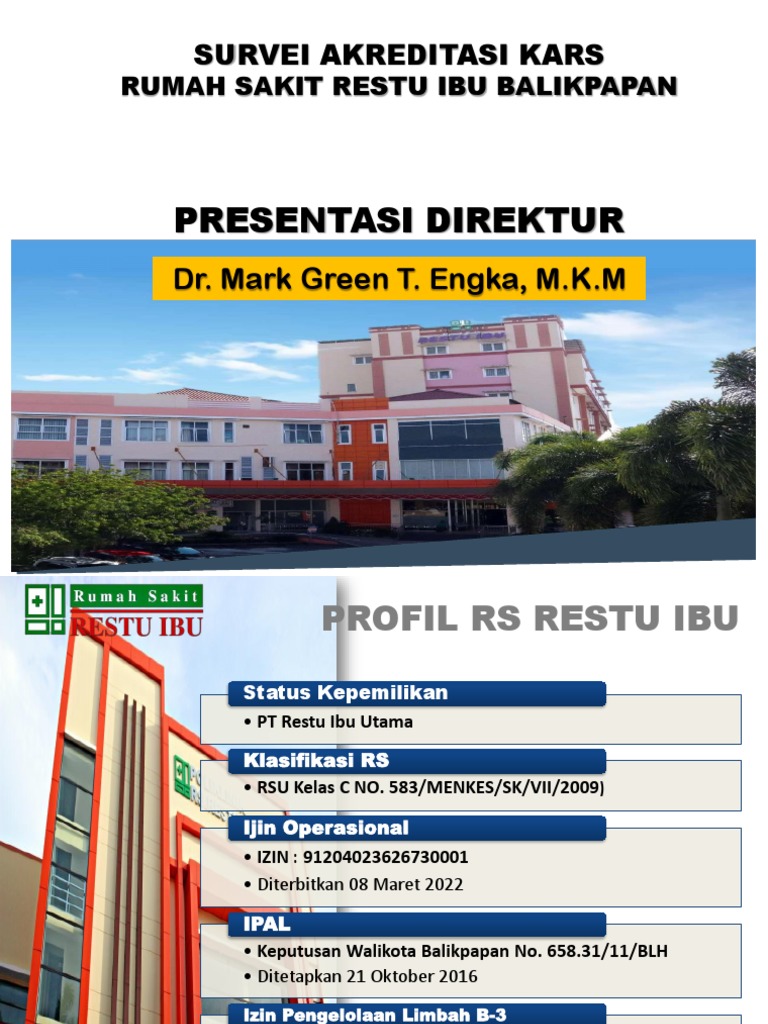 Presentasi Direktur Survey Akreditasi RS Restu Ibu Balikpapan TH | PDF