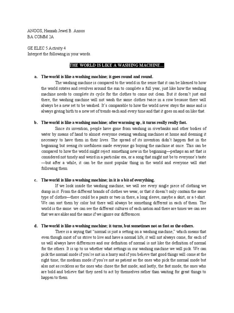 GE ELEC 5 Activity 4 | PDF | Washing Machine