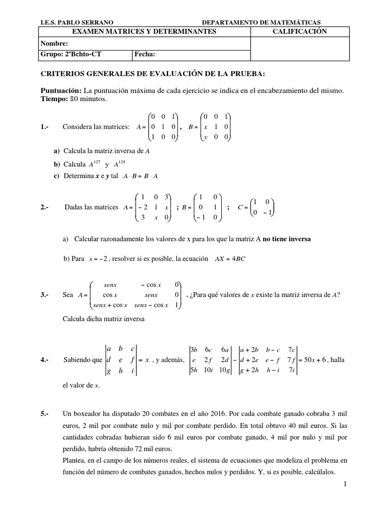 Modelo Ex Algebra 22-23 | PDF | Matriz (Matemáticas) | Ecuaciones