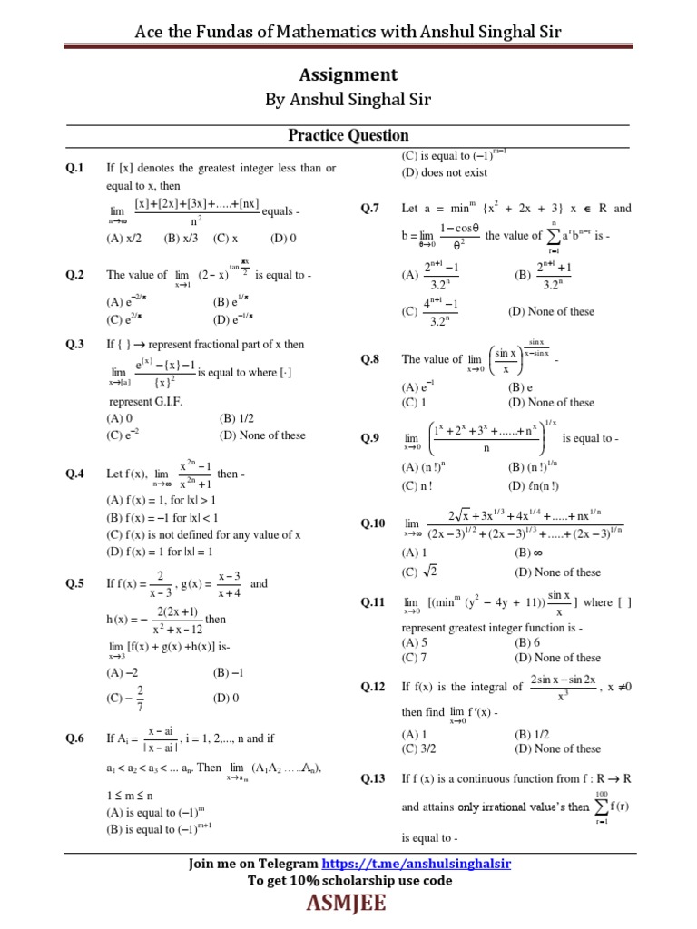 Limit Enhancement Assignment 2 | PDF | Trigonometric Functions ... Limit Enhancement Assignment 2 | PDF | Trigonometric Functions ...