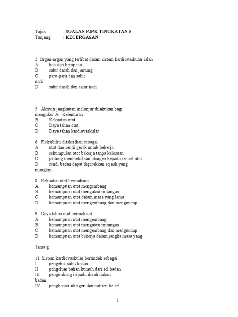 Koleksi Soalan PJK Ting 5 | PDF