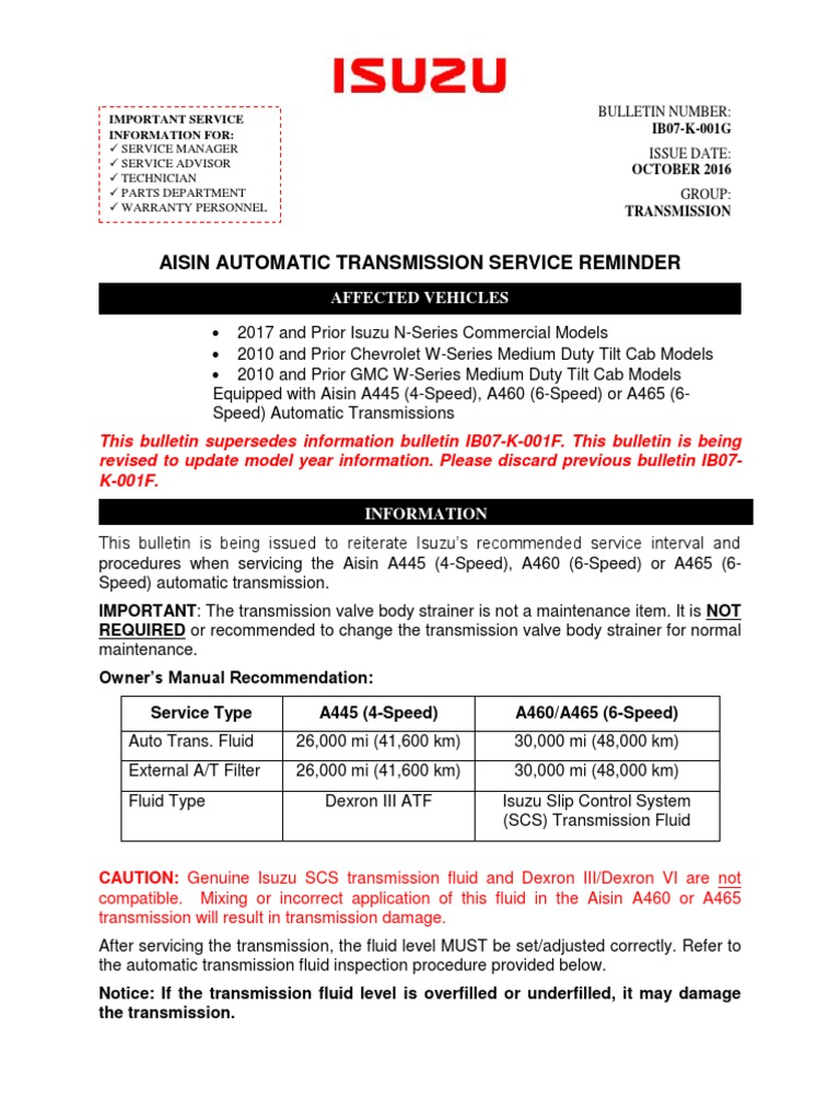 Aisin Automatic Transmission Service Reminder: Proper Maintenance ...