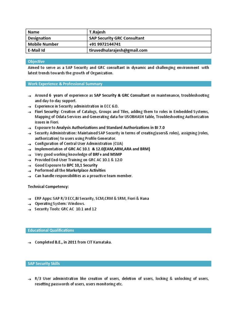 SAP SECURITY GRC PROFILE 6YEARS Rajesh | PDF | Access Control | User (Computing)