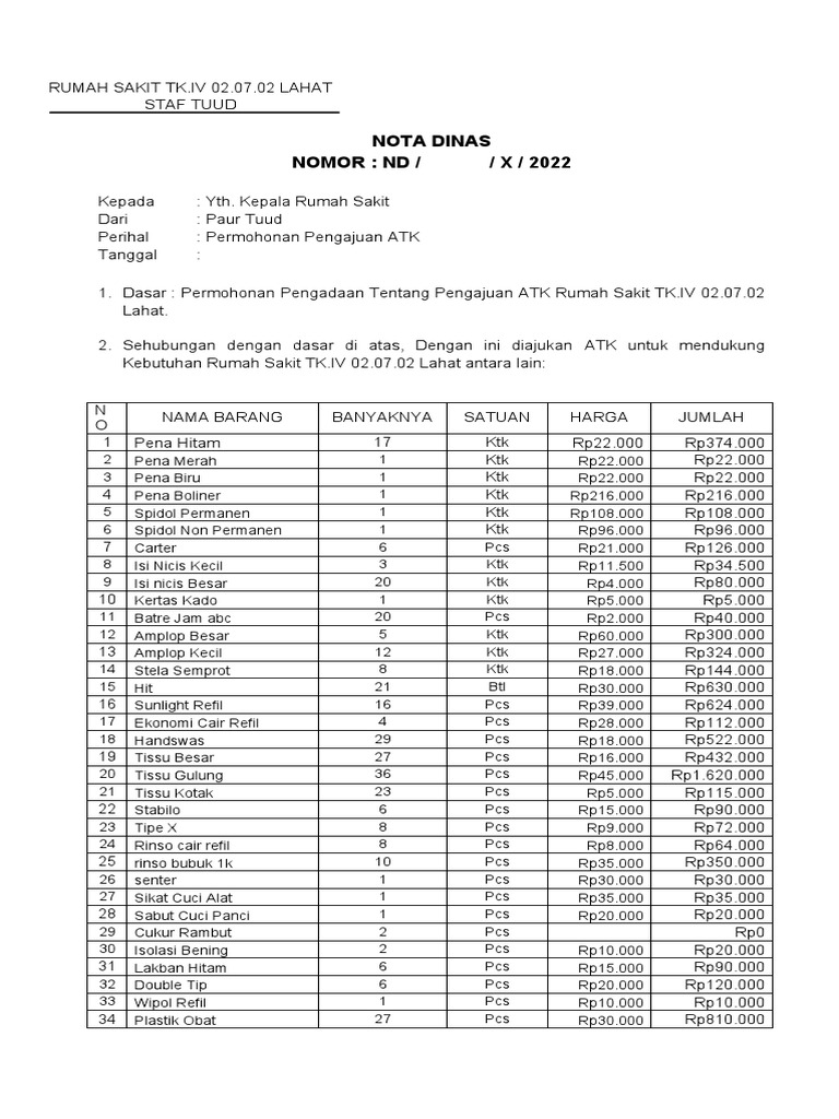 Nota Dinas Pengadaan | PDF