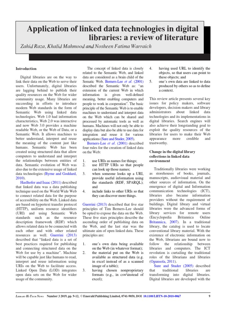Application of Linked Data Technologies in Digital Libraries | PDF | Semantic Web | World Wide Web