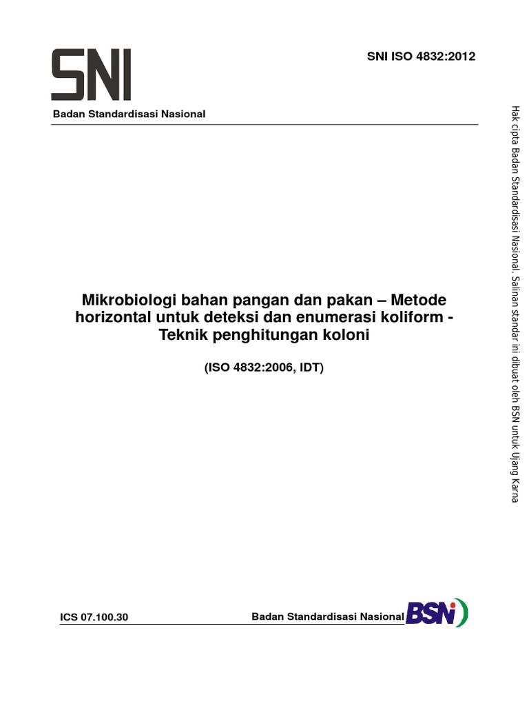 SNI ISO 4832 2012 Metode Koliform | PDF | Kesehatan Holistik