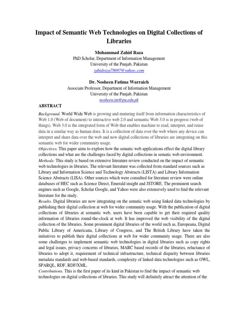 Impact of Semantic Web Technologies On Digital Collections of Libraries ...