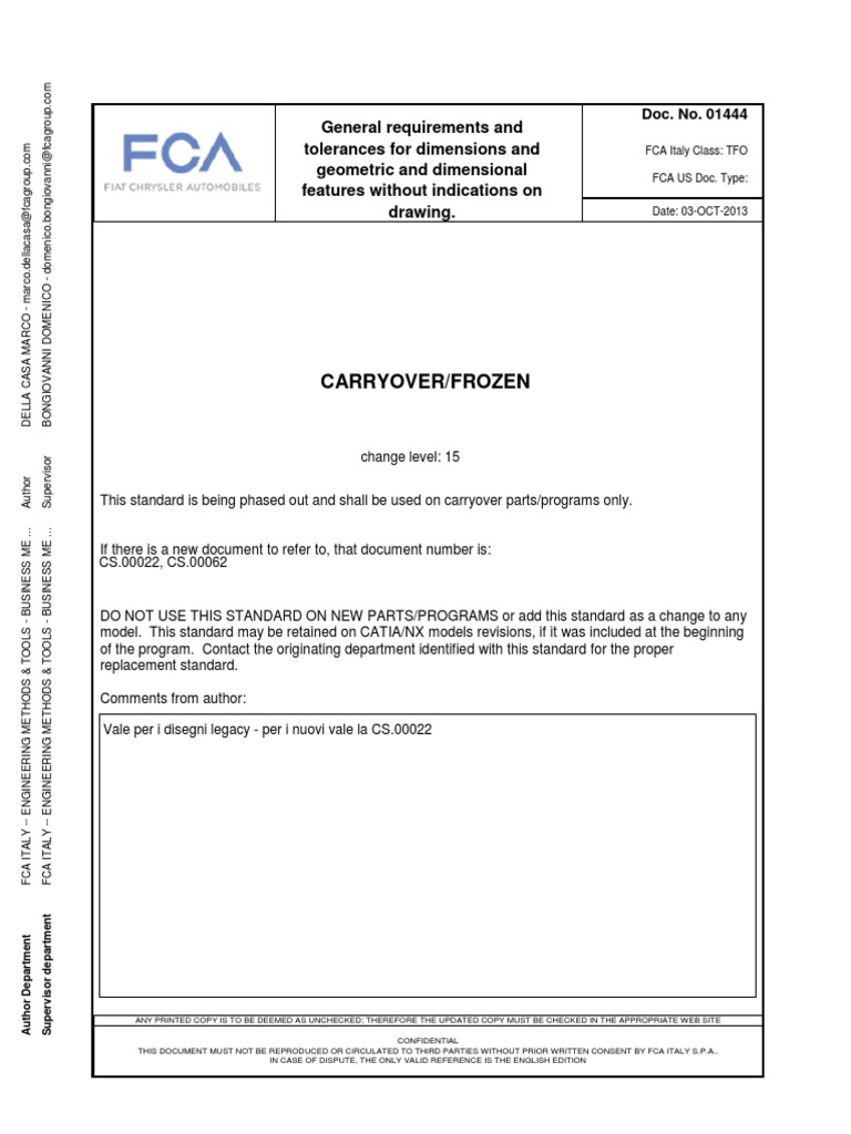Carryover/Frozen: Tolerances For Dimensions and General Requirements ...