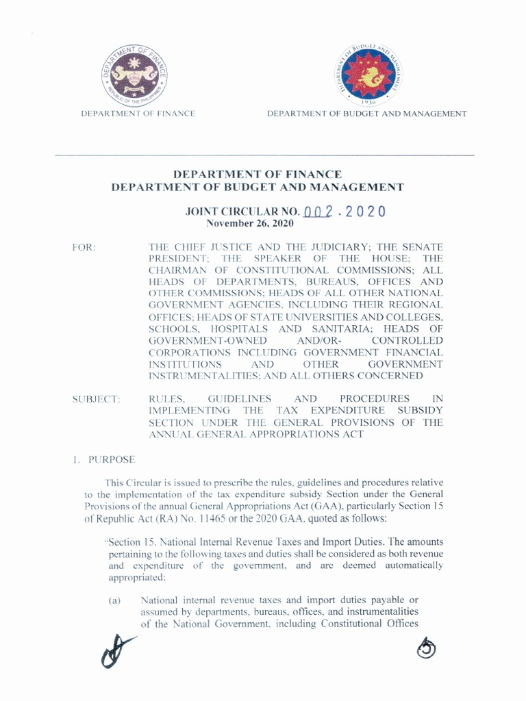 DOF-DBM Joint Circular 002-2020 | PDF