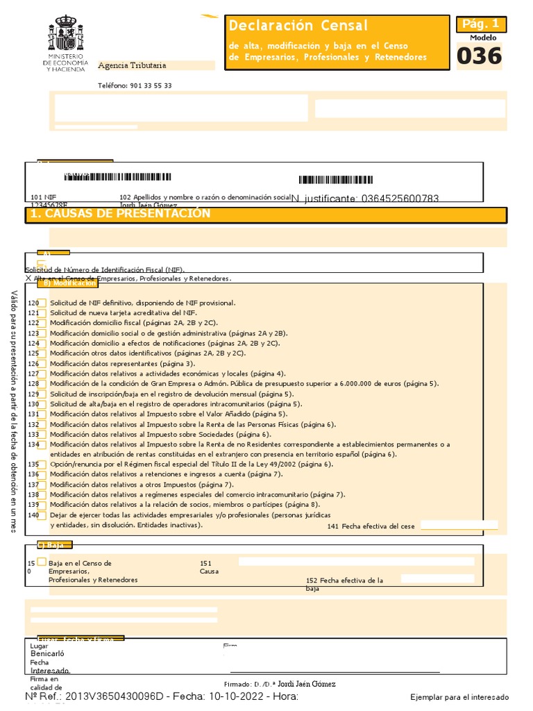 Modelo 036 | PDF | Impuestos | Impuesto sobre la renta